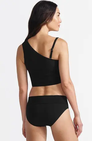 LANDS' END Ruched One Shoulder Tankini Top - Black