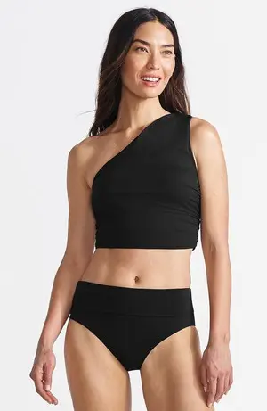 LANDS' END Ruched One Shoulder Tankini Top - Black