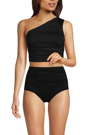 LANDS' END Ruched One Shoulder Tankini Top - Black