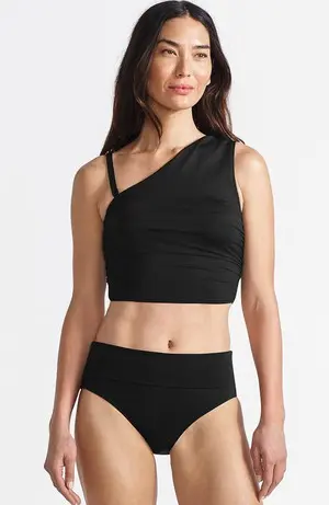 LANDS' END Ruched One-shoulder Tankini Top - Black