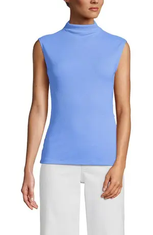 LANDS' END Cap Sleeve Drapey Rib Fitted Funnel Neck Tank