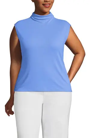 LANDS' END Cap Sleeve Drapey Rib Fitted Funnel Neck Tank