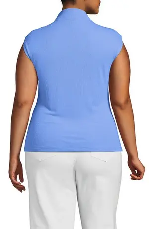 LANDS' END Cap Sleeve Drapey Rib Fitted Funnel Neck Tank
