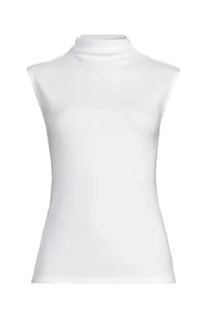 LANDS' END Cap Sleeve Drapey Rib Fitted Funnel Neck Tank - White