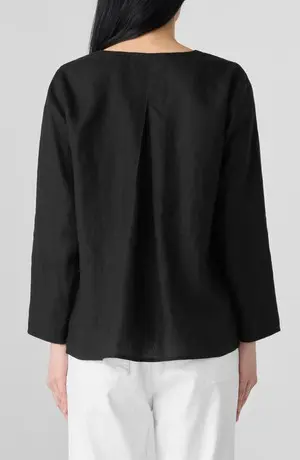 Eileen Fisher Split Neck Organic Linen Top
