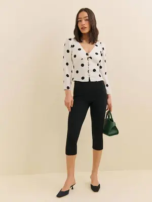 REFORMATION Drina Long Sleeve V-neck Button Up Top