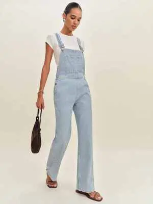 REFORMATION Arlo Denim Overalls Island Stripe