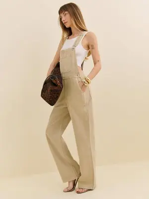 REFORMATION Arlo Denim Overalls - Sand Dollar