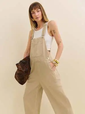 REFORMATION Arlo Denim Overalls - Sand Dollar