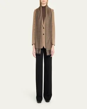 Max Mara Logo Houndstooth Fringe Wool Scarf