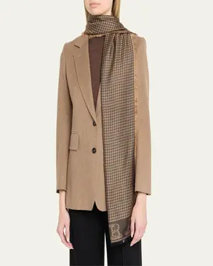 Max Mara Logo Houndstooth Fringe Wool Scarf