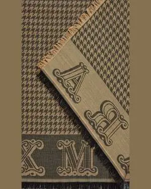 Max Mara Logo Houndstooth Fringe Wool Scarf