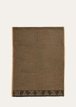 Max Mara Logo Houndstooth Fringe Wool Scarf
