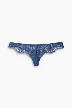 COCO DE MER Hera Leavers Lace Lowrise Thong - Blue