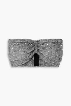 Alessandra Rich Cropped Crystal-embellished Knitted Top - Gray