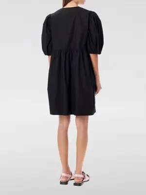 GANNI Cotton Dress With Puff Sleeves - Black