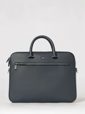 BOSS Leather Briefcase With Top Handles And Detachable Shoulder Strap - Blue