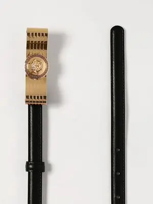 Versace Leather Skinny Belt With Gold Tone Medusa Buckle