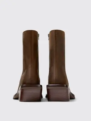 Camper Square Toe Zip Up Boots - Brown