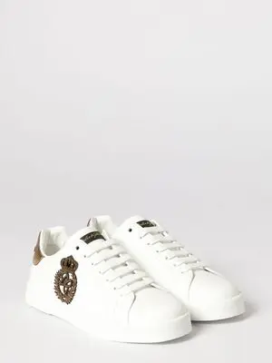 Dolce & Gabbana Portofino Leather Sneakers With Dg Monogram Embroidery - White