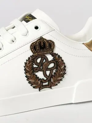 Dolce & Gabbana Portofino Leather Sneakers With Dg Monogram Embroidery - White