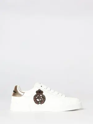 Dolce & Gabbana Portofino Leather Sneakers With Dg Monogram Embroidery - White