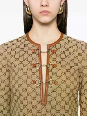 Gucci Gg-canvas Horsebit-detail Mini Dress - Brown