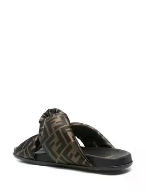 Fendi Ff Satin Slides - Brown