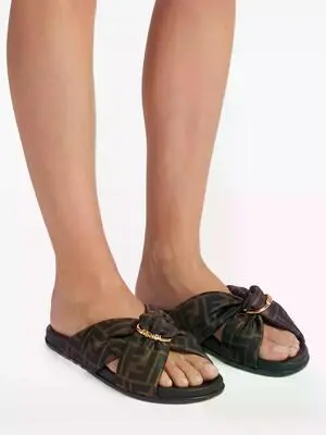 Fendi Ff Satin Slides - Brown