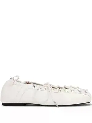 GANNI Lace-up Leather Ballerina Flats - White
