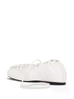 GANNI Lace-up Leather Ballerina Flats - White