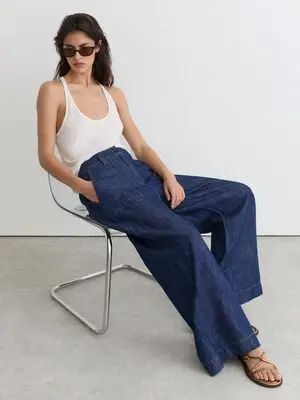 REISS REISS Ashby Linen Wide-Leg Trousers Indigo