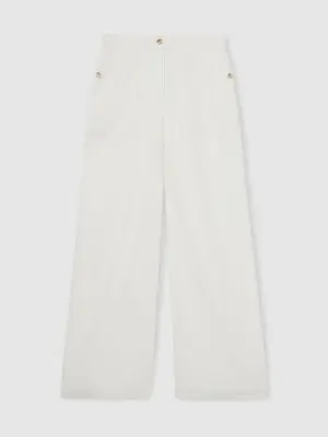 REISS Ashby Linen Wide-leg Trousers - White