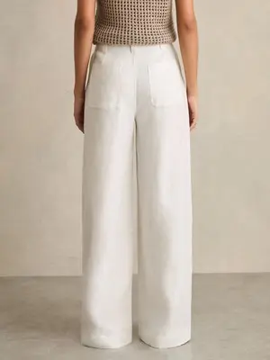 REISS Ashby Linen Wide-leg Trousers - White