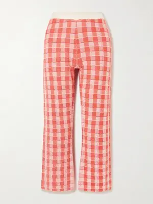 Guest In Residence Gingham Silk-blend Flared Pants