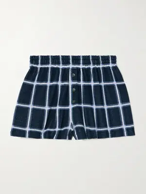 Guest In Residence Picnic Checked Silk And Linen-blend Shorts - Blue