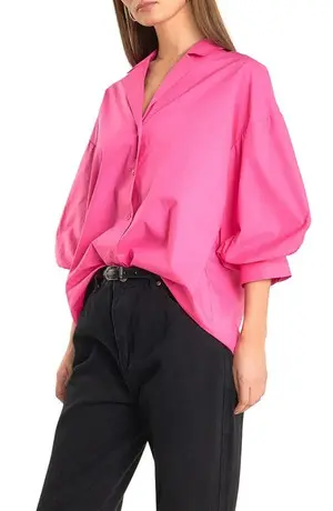 Endless Rose Blouson Sleeve Cotton Shirt - Fuchsia