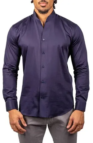 MACEOO Ceremony Prince Cotton Button-up Shirt - Blue