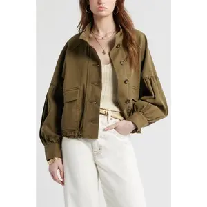 Treasure & Bond Blouson Sleeve Twill Utility Jacket - Olive Dark