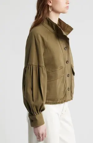 Treasure & Bond Blouson Sleeve Twill Utility Jacket - Olive Dark