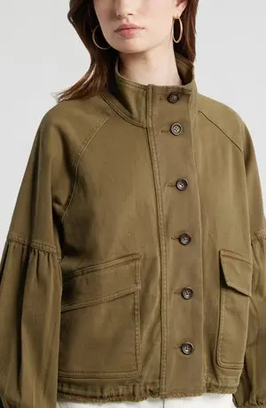 Treasure & Bond Blouson Sleeve Twill Utility Jacket - Olive Dark