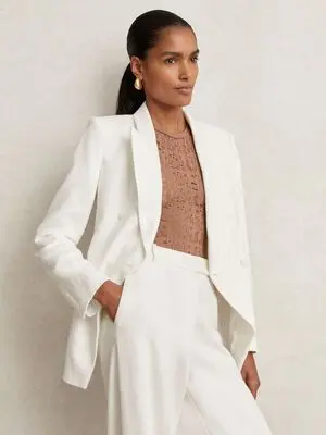 REISS Devon Linen-blend Suit Jacket - White