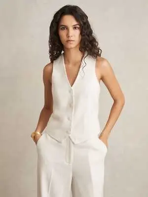 REISS Devon Linen-blend Waistcoat