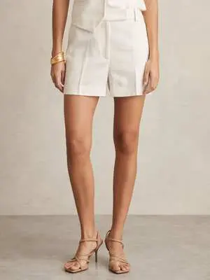 REISS Devon Linen-blend Tailored Shorts - White