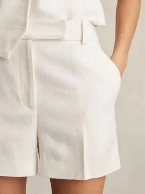 REISS Devon Linen-blend Tailored Shorts - White