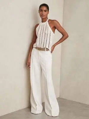 REISS Cally Cotton Crochet Halterneck Top