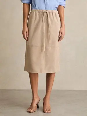 REISS Meagan Suede Midi Skirt