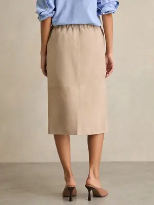 REISS Meagan Suede Midi Skirt