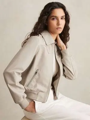 REISS Jasmine Leather Bomber Jacket