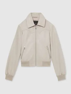 REISS Jasmine Leather Bomber Jacket